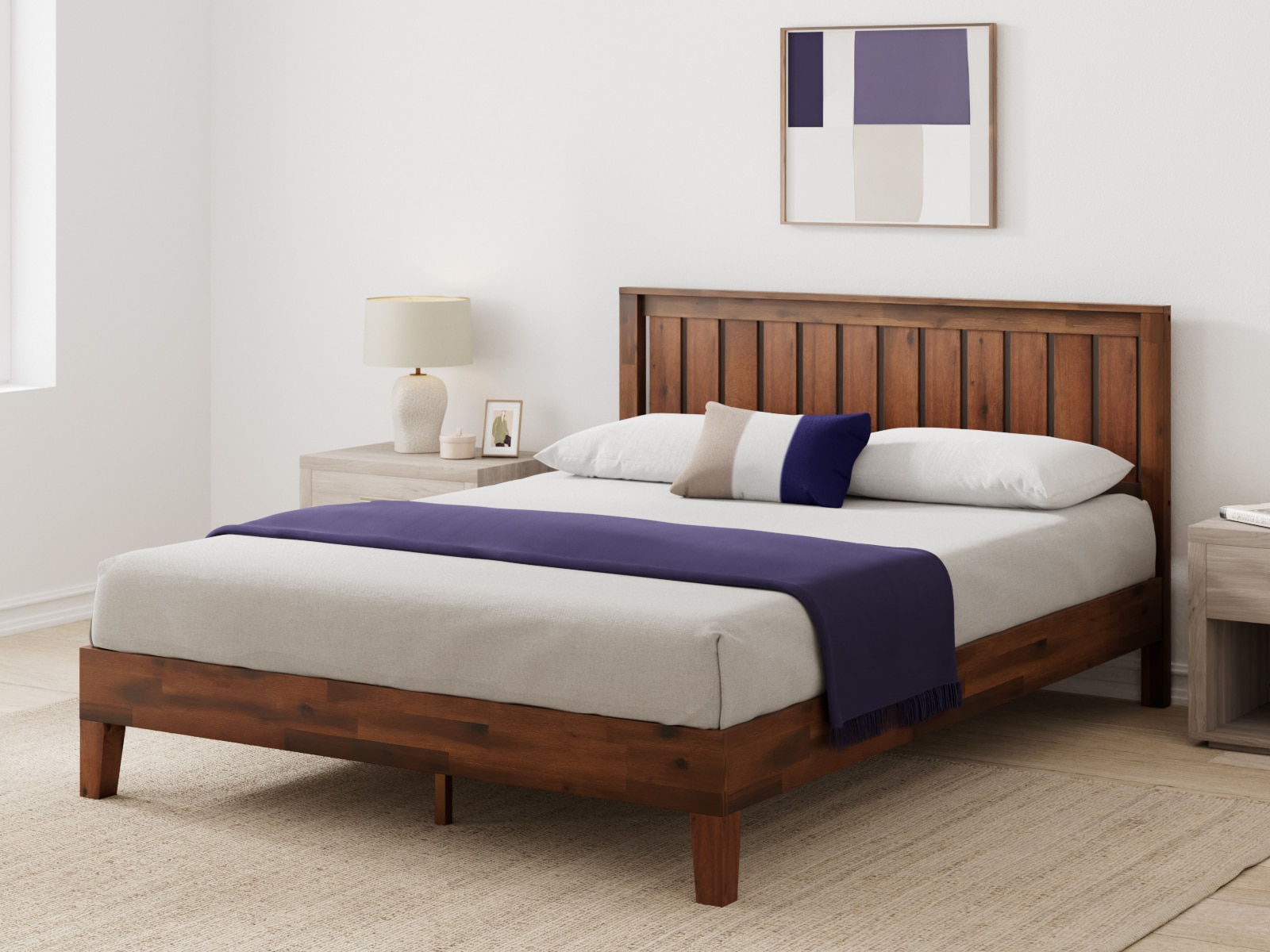 Sleepy's Deluxe Alexis Wood Platform Bed Frame with Headboard ...